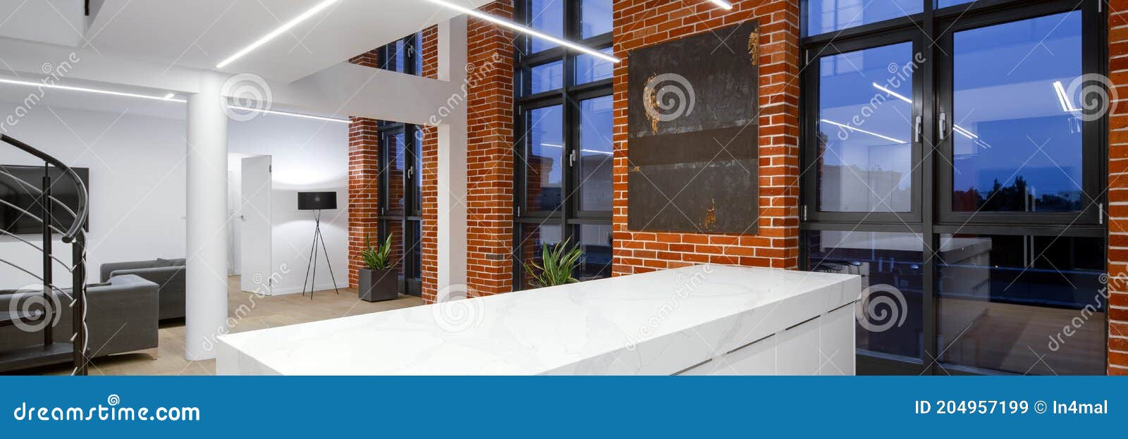 Loft Apartment with Led Lighting, Panorama Stock Image - Image of house ...