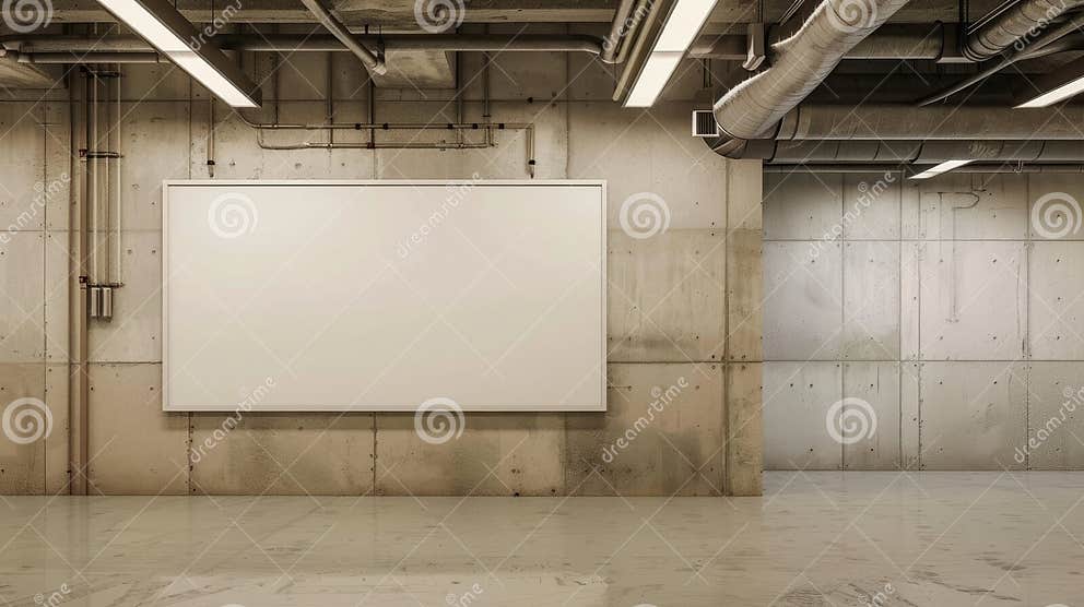 Loft with Blank Frame on Wall and Exposed Ducts Stock Illustration ...