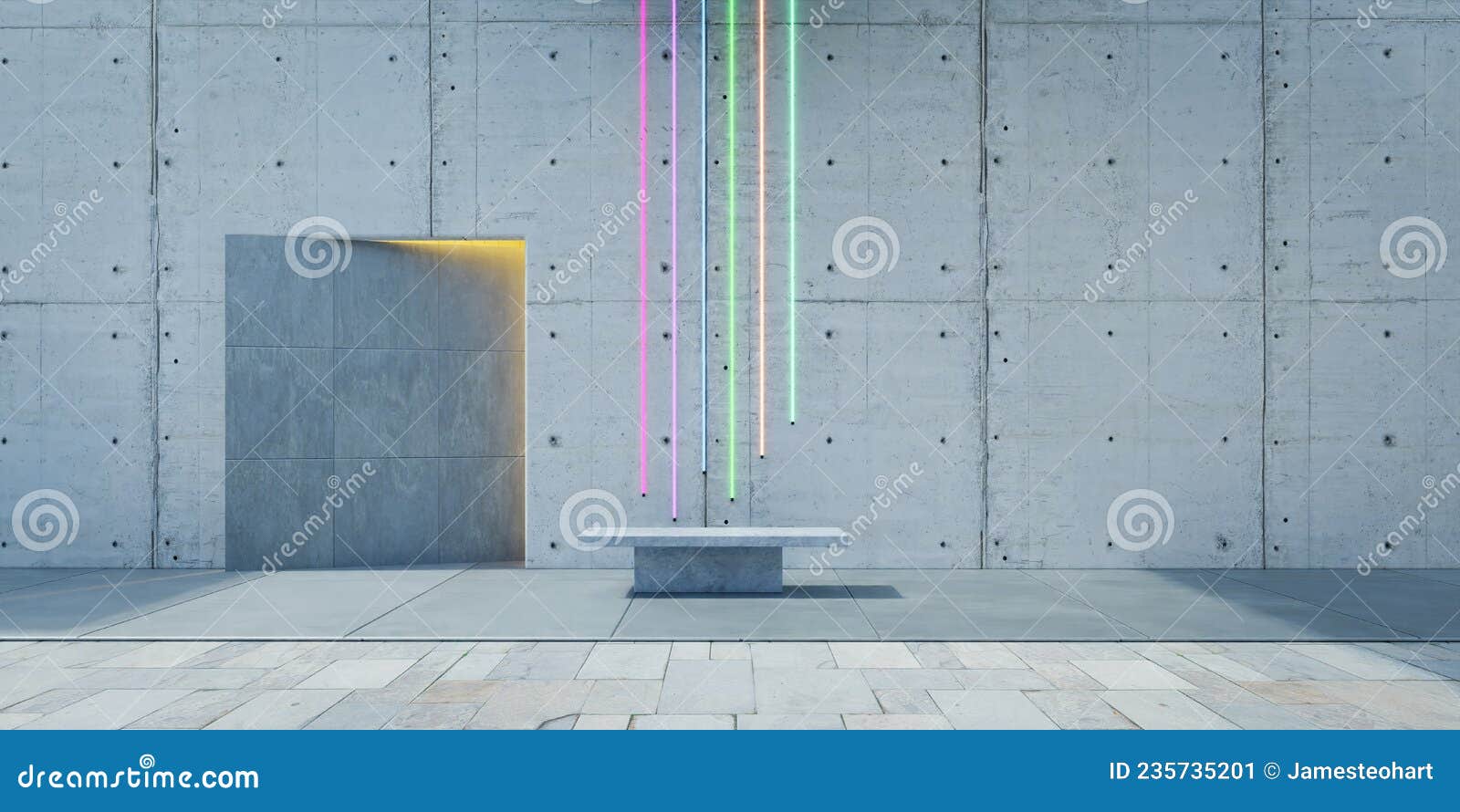 Loft Design Building Exterior with Neon Light Decoration and Stone ...