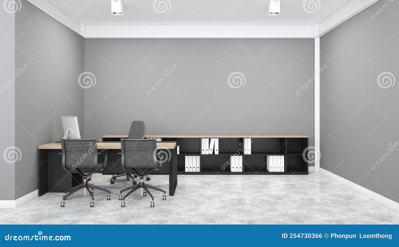 Loft Empty Room with Manager Desk, Gray Wall and Concrete Floor. 3d ...
