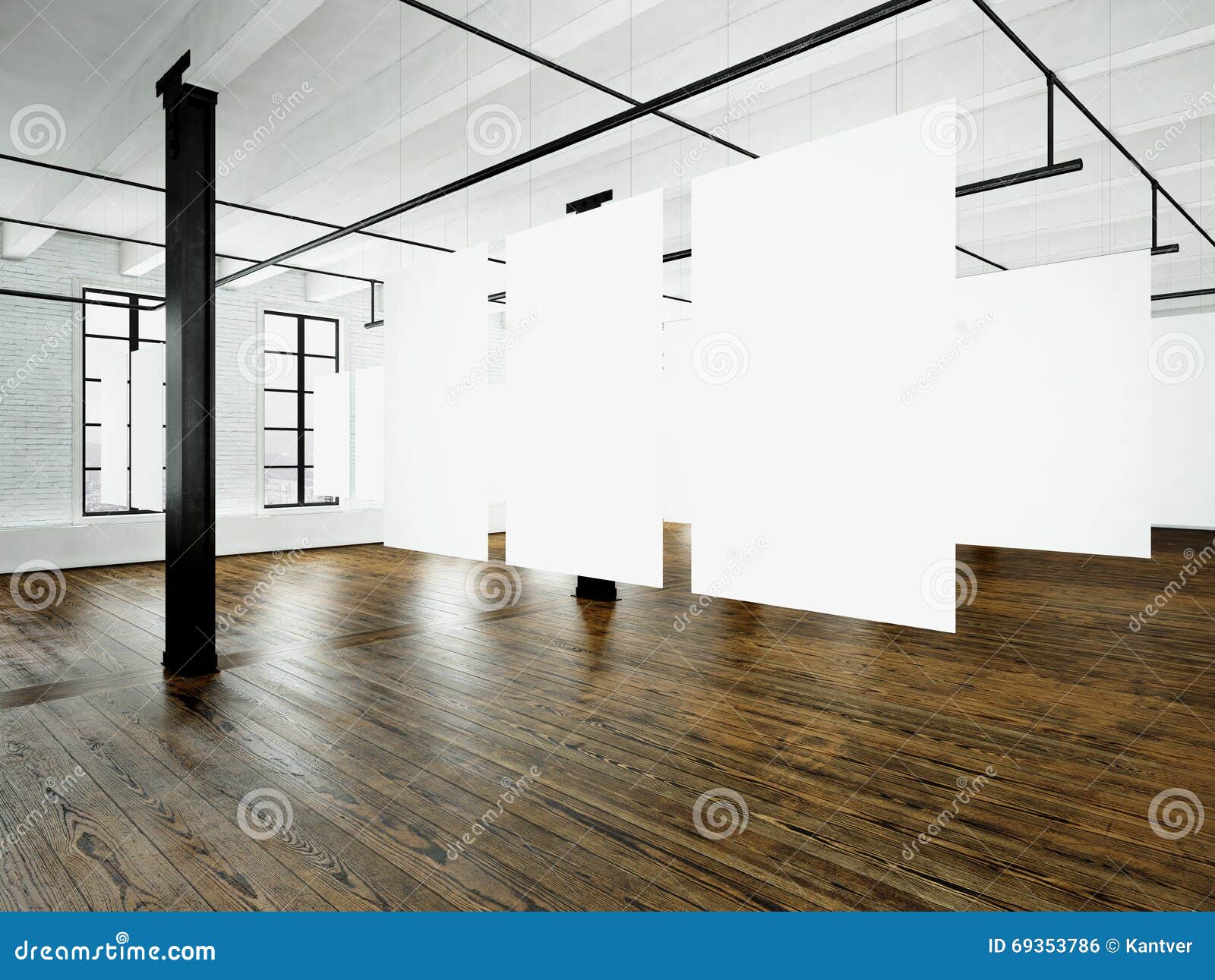 Loft Expo Interior in Modern Building.Open Space Studio.Empty White ...