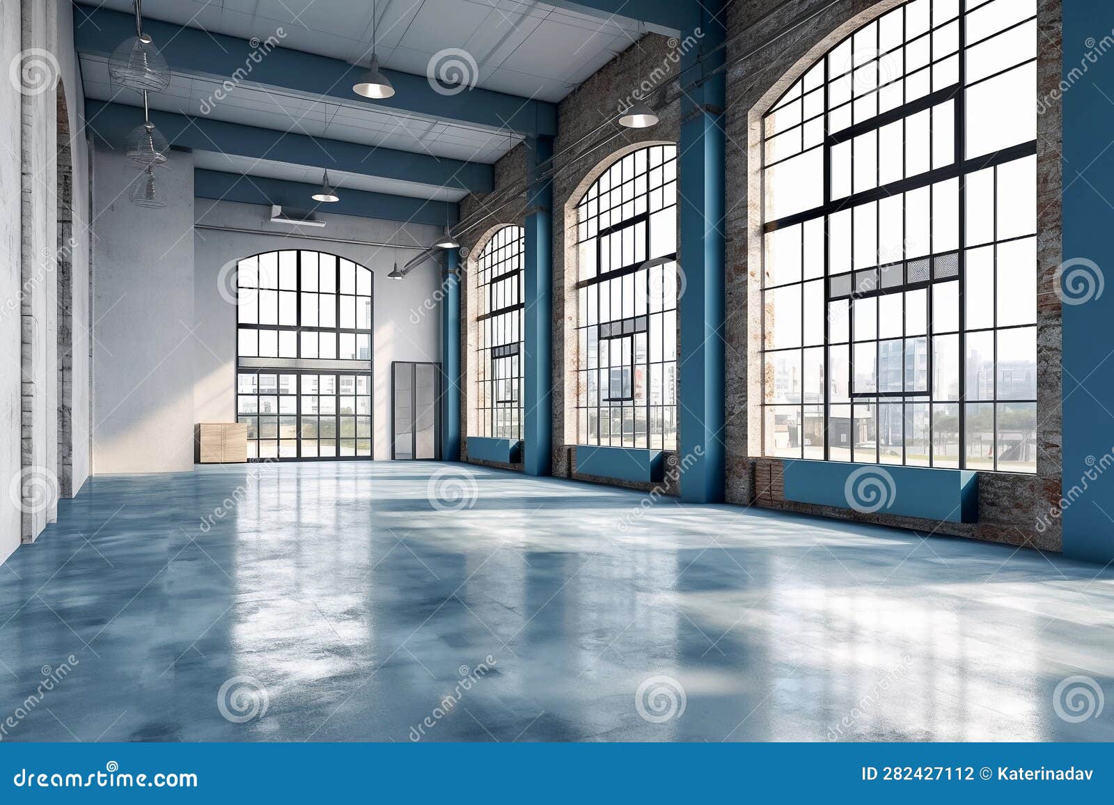 Loft Interior of Modern Gallery with Large Windows. Empty Spacious Room ...