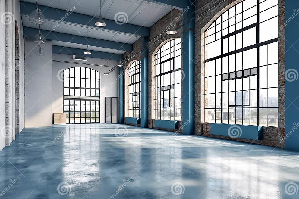 Loft Interior of Modern Gallery with Large Windows. Empty Spacious Room ...