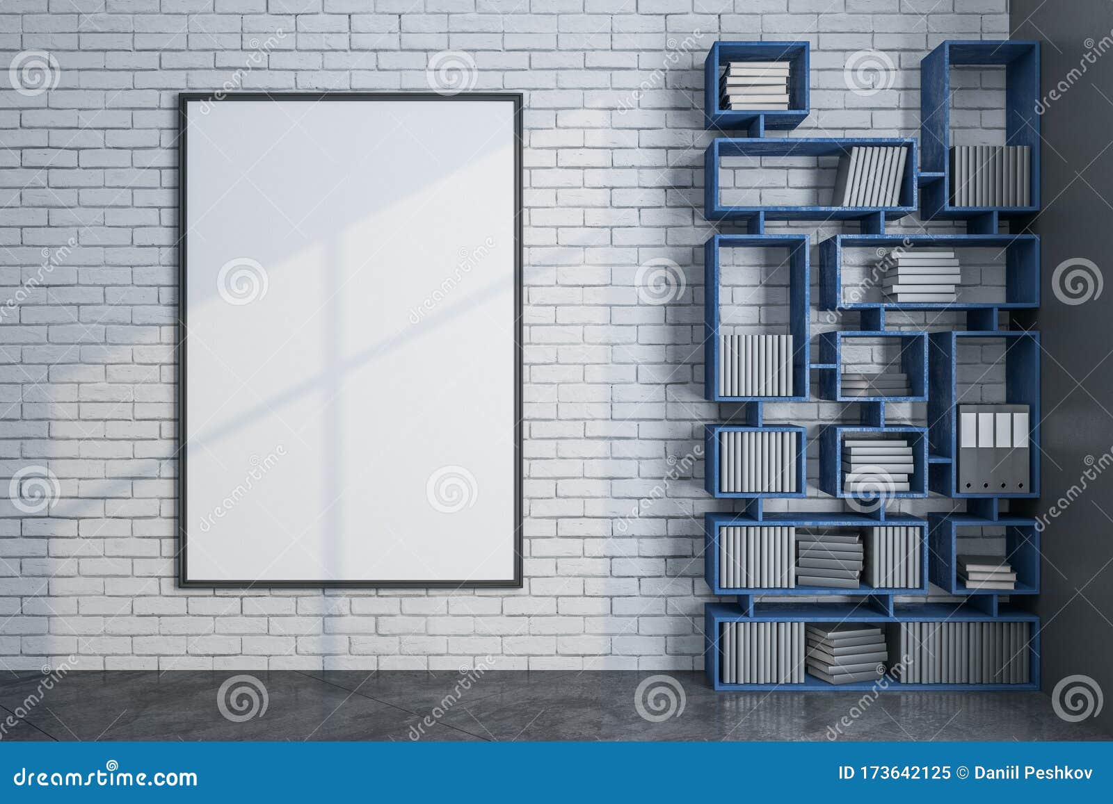 Loft Library with Bookcase and Blank Banner on Wall Stock Illustration ...