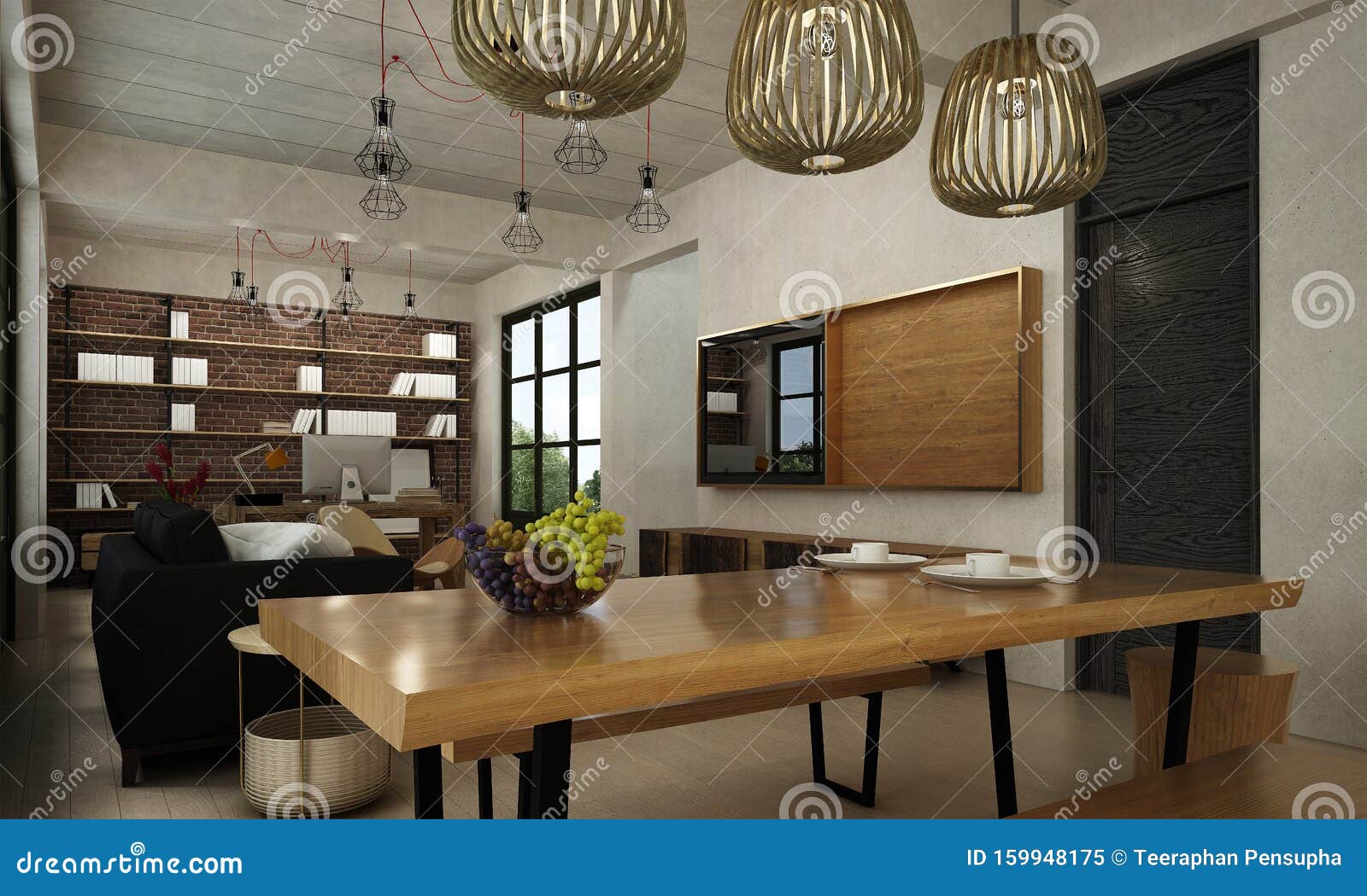 The Loft Living Room and Dining Table and Texture Wall Pattern ...