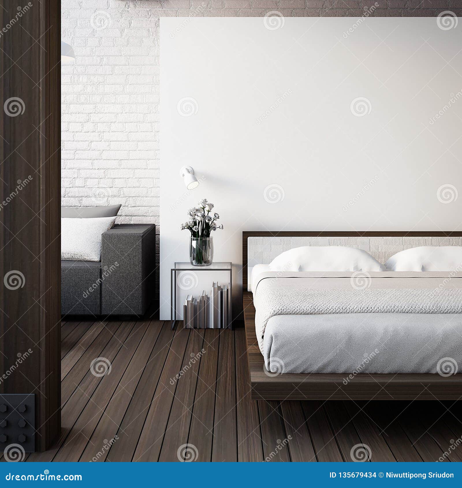 The Loft & Modern Bedroom / 3D Render Interior Stock Illustration ...
