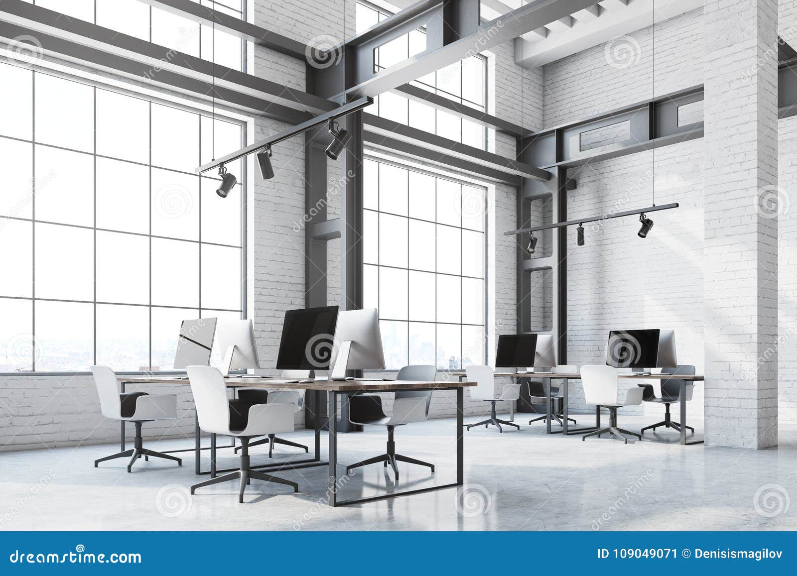 White Brick Loft Office Corner, Column Stock Illustration ...