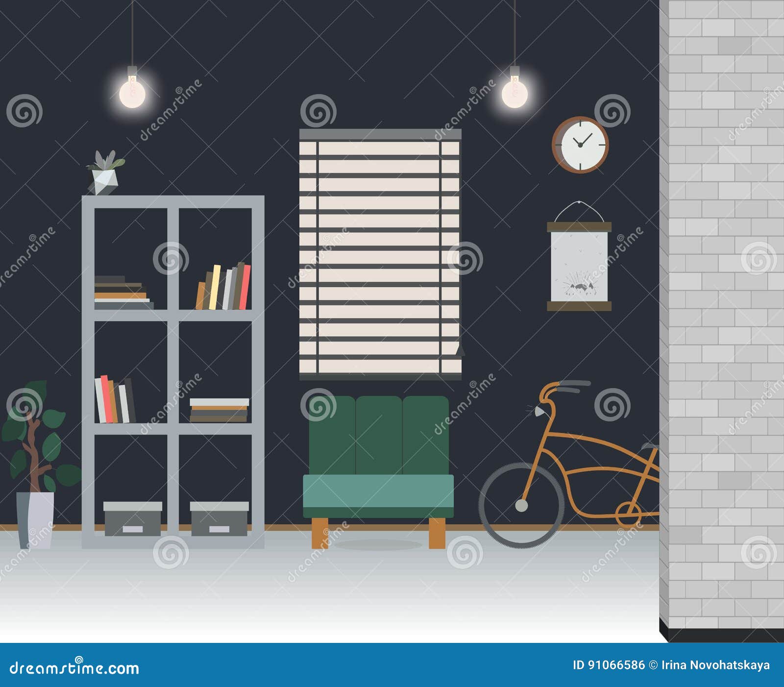 Loft Room Interior. Vector Illustration. Stock Vector - Illustration of ...