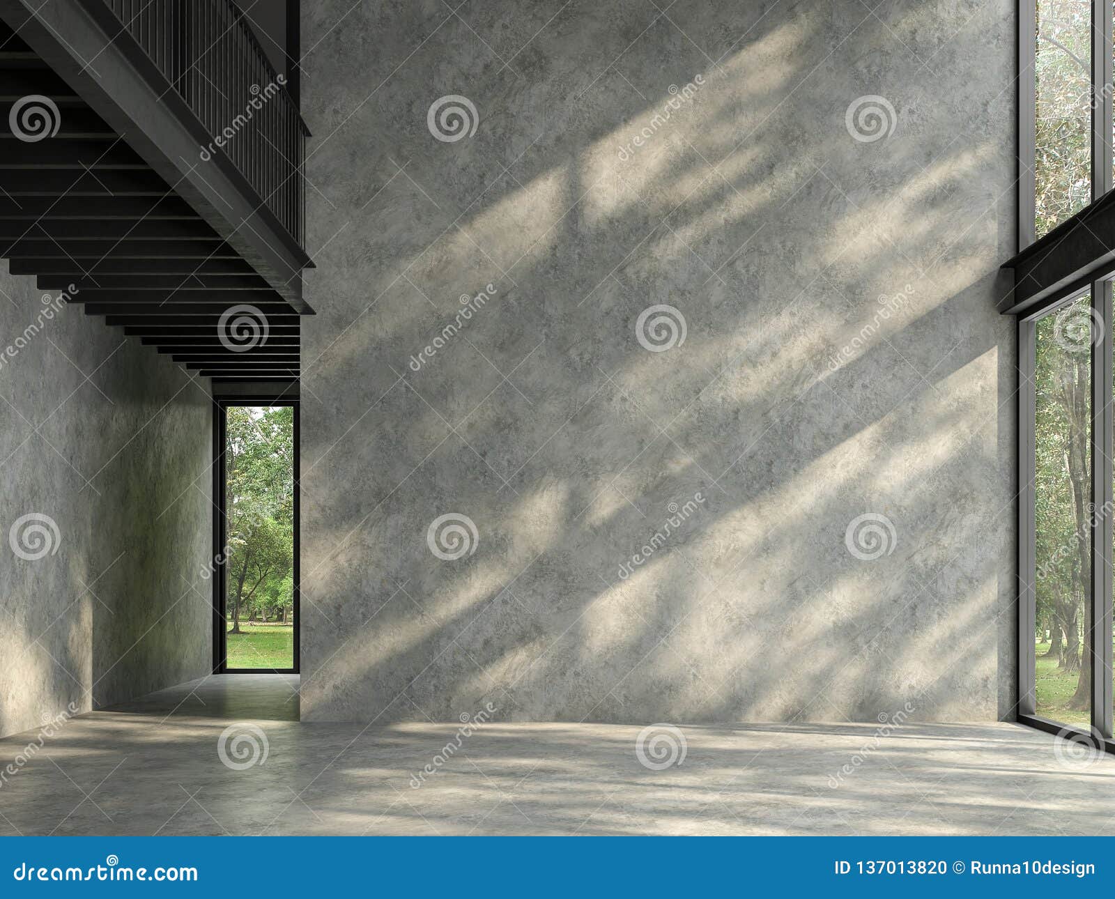 Loft Space Empty Room with Nature View 3d Render Stock Illustration ...