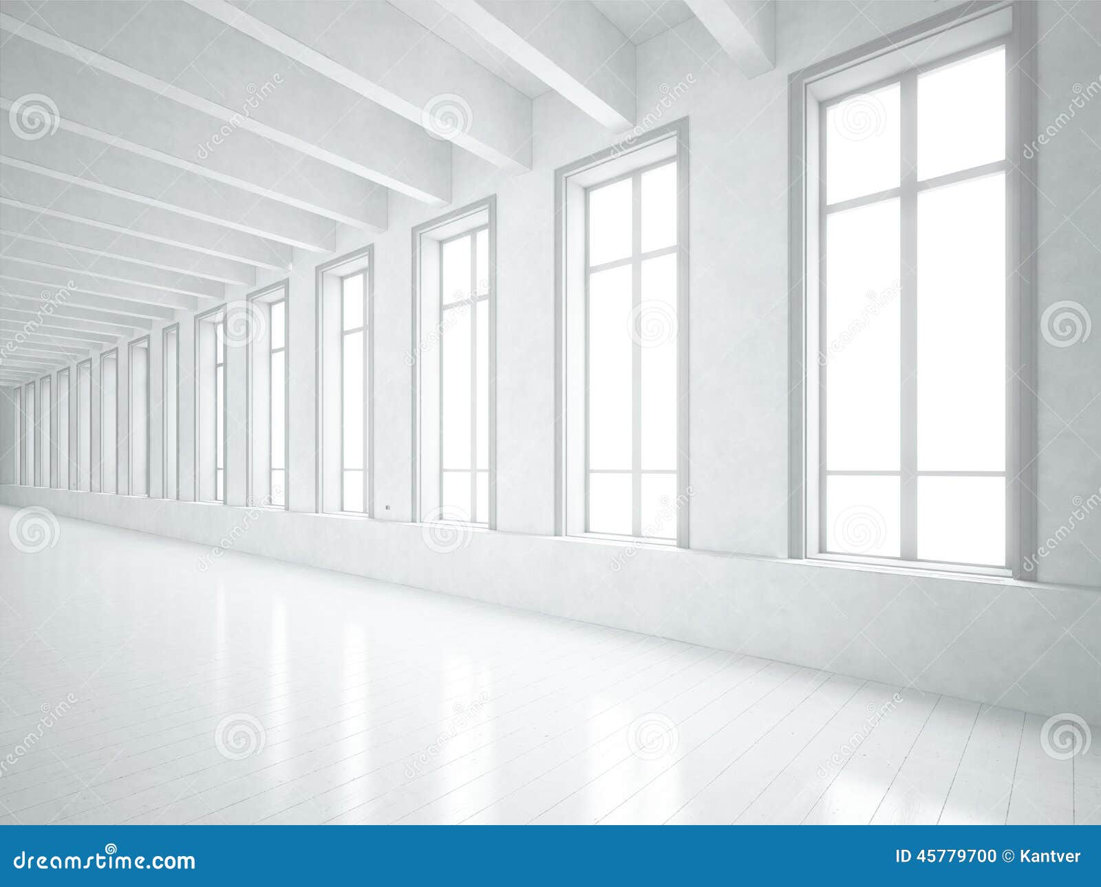 Loft Space with White Concretely Walls Stock Photo - Image of ...