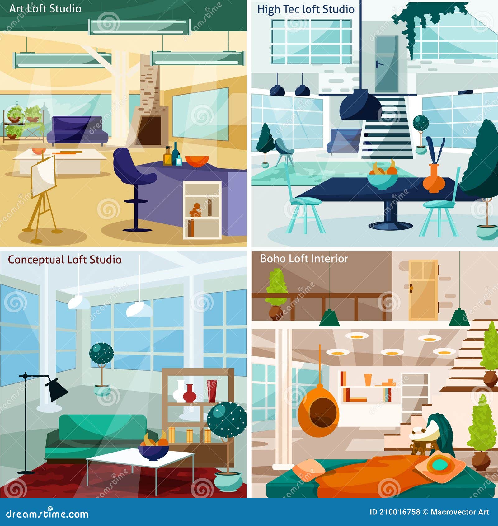 Loft Studio Concept Icons Set Stock Vector - Illustration of isolated ...