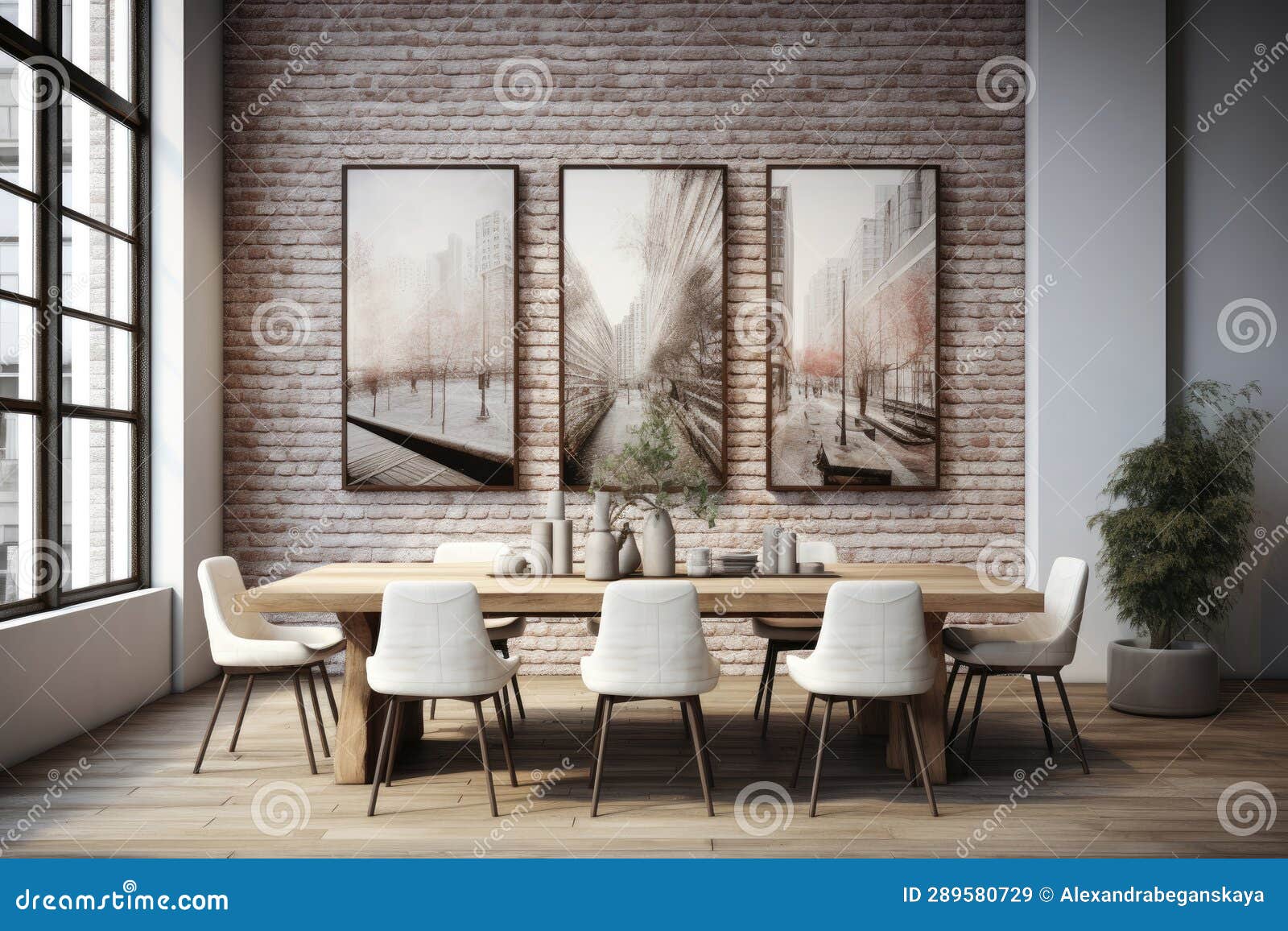 Loft-style Dining Room Interior with Brick Wall Stock Illustration ...