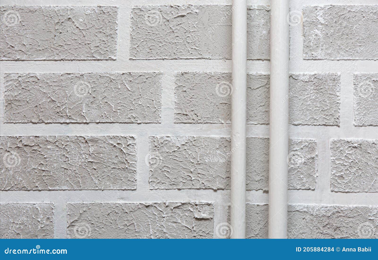 Loft Style Grey Brick Wall Texture with White Pipe. Stock Photo - Image ...
