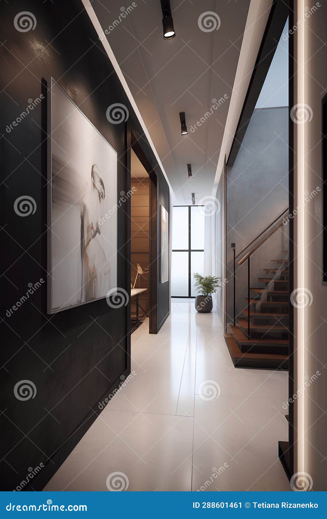 Loft Style Hallway Interior in Luxury House Stock Illustration ...