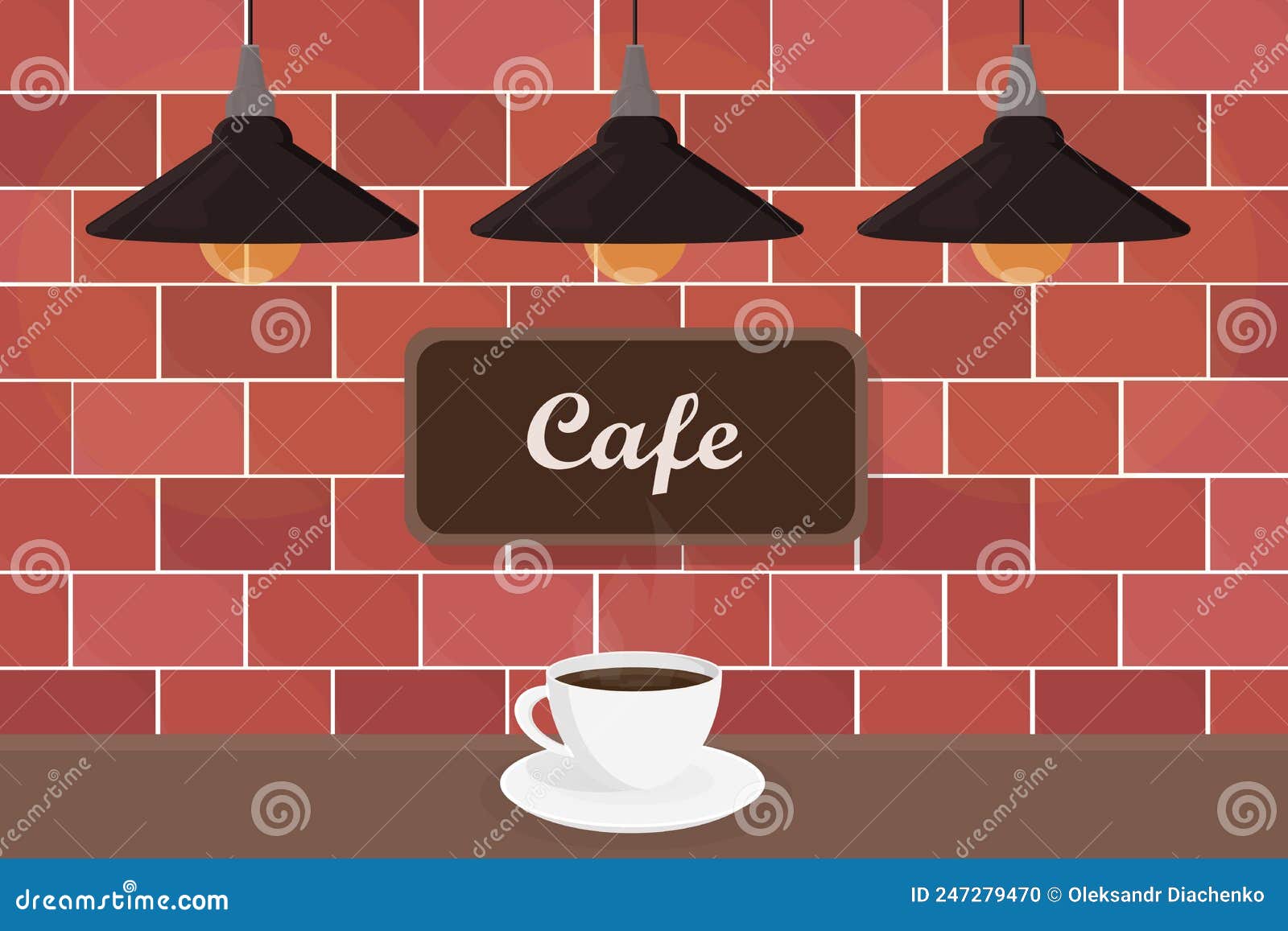 Loft Style Lamp with Brick Wall in Cafe Isolated Interior Element ...