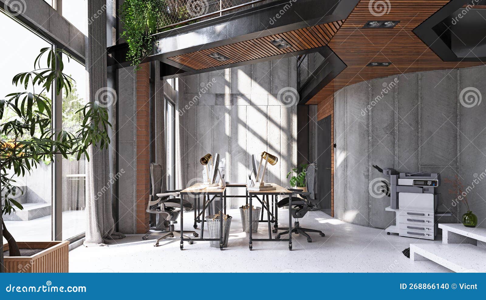 Loft style modern office stock illustration. Illustration of desk ...
