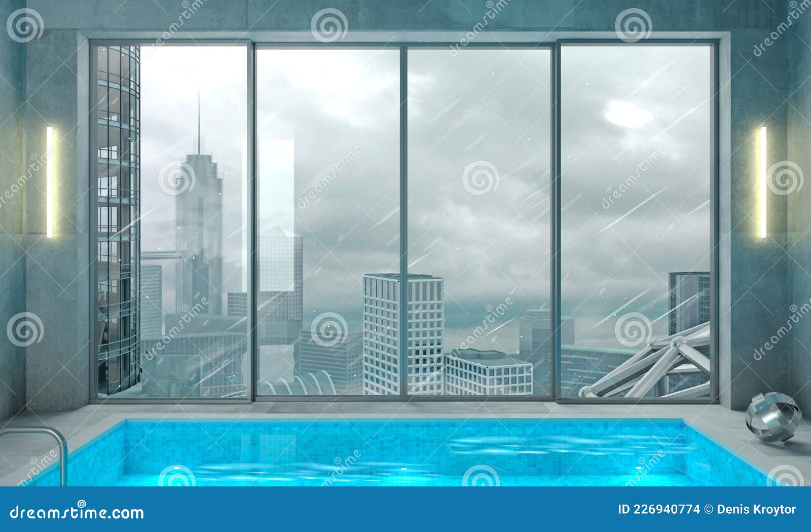 Loft Style Pool View of the Metropolis Stock Illustration ...