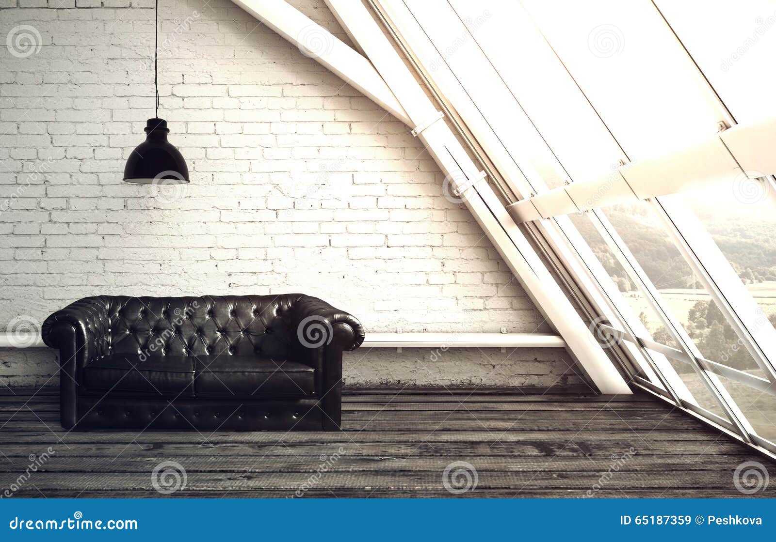Loft with window stock illustration. Illustration of gray - 65187359