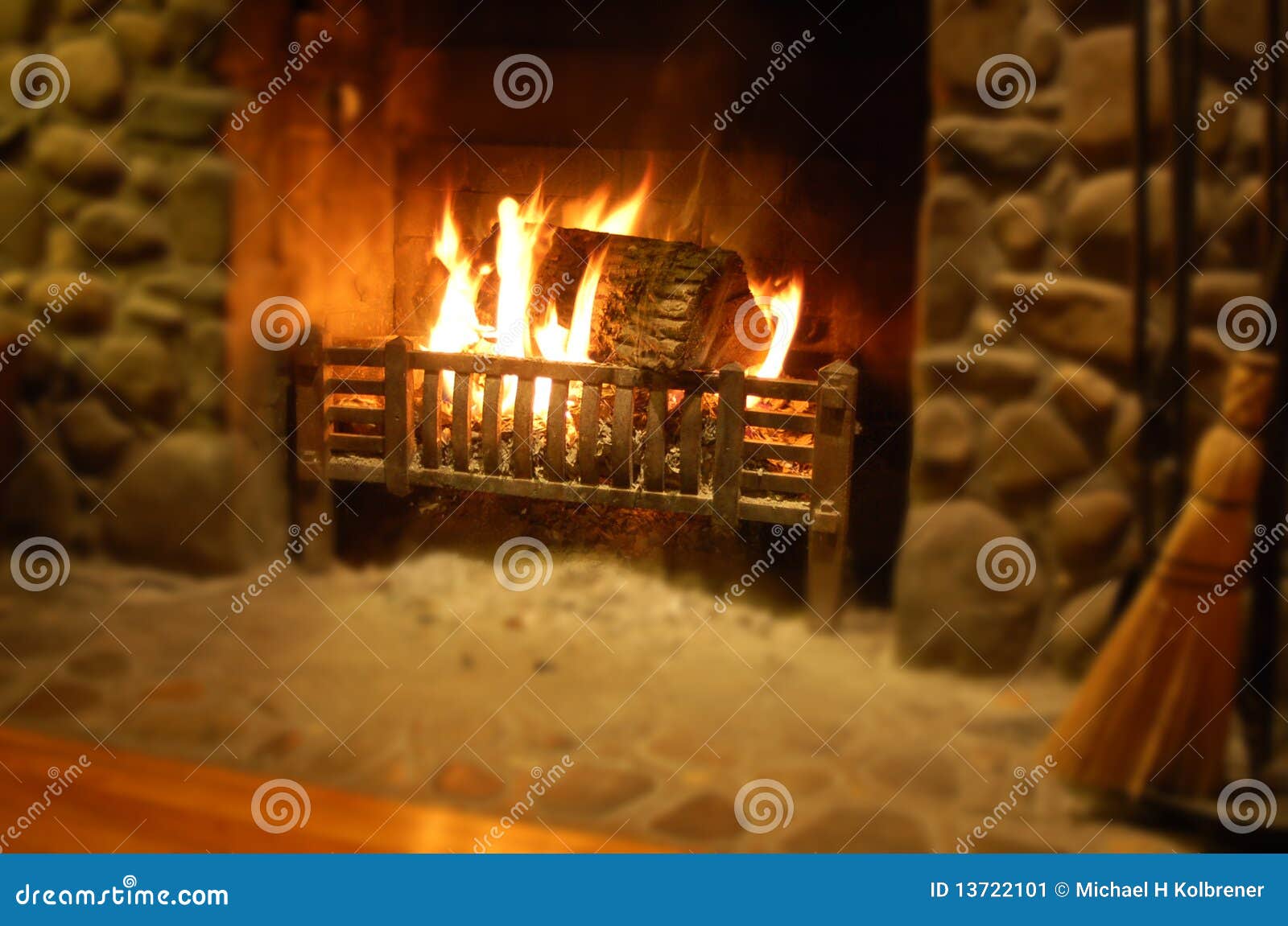 Log Burning in Stone Fireplace Stock Image - Image of heat, decorative ...
