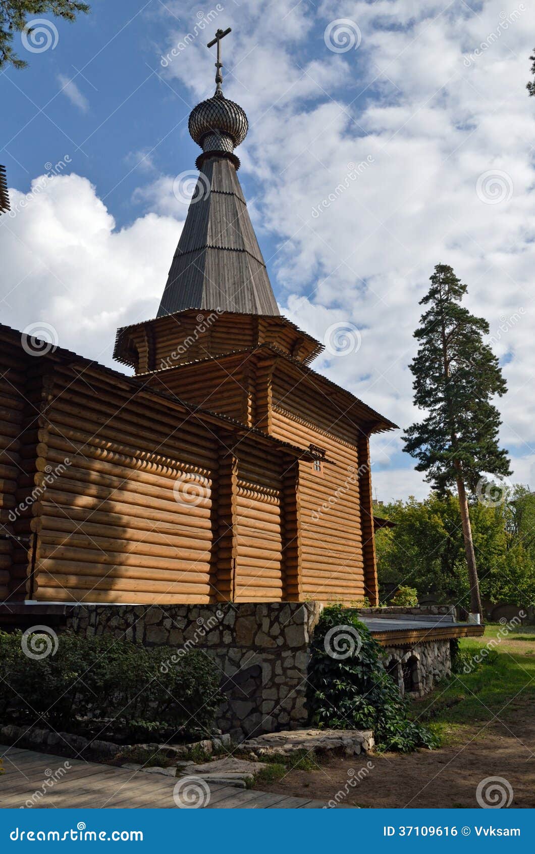 A Log Cabin Angled Tower Of The Temple With A Dome Stock Photo ...