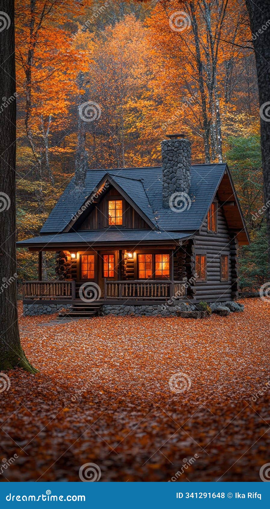 Log Cabin in Autumn Forest Photo Stock Illustration - Illustration of ...