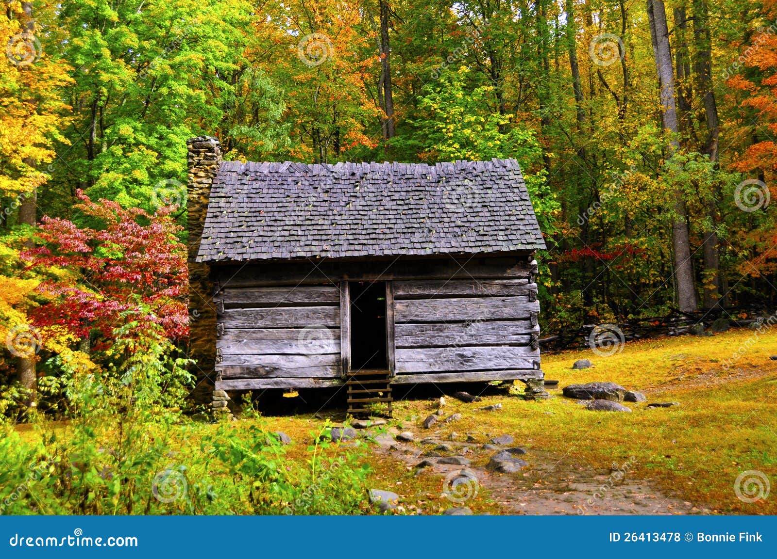 Log Cabin In Fall Woods Royalty-Free Stock Photography | CartoonDealer ...