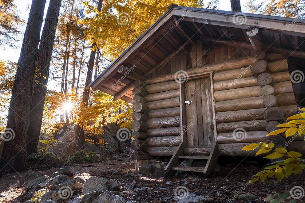 Log Cabin in a Forest in the Autumn in Lighthouse Park. Stock Photo ...