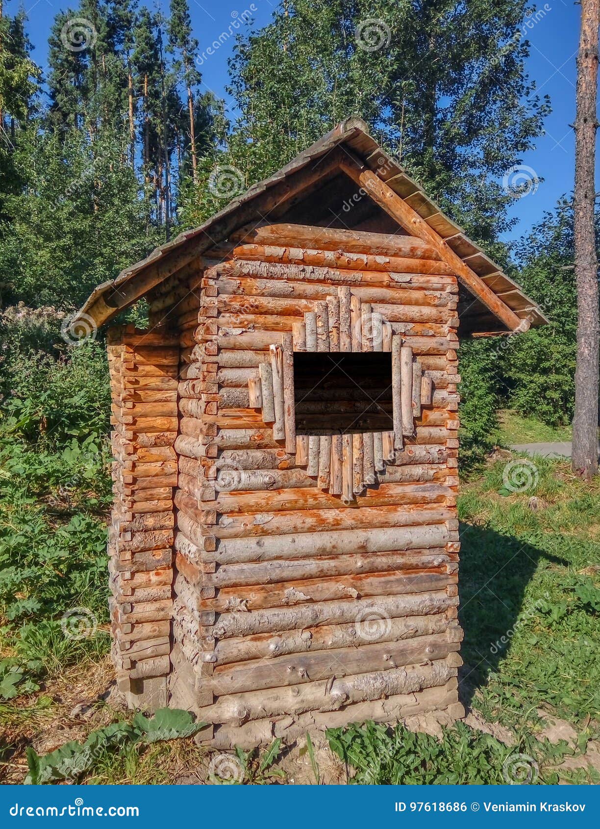 Log cabin in the forest stock photo. Image of green, summer - 97618686