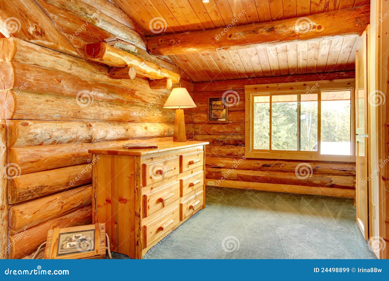 Log cabin house interior. stock image. Image of furnished - 24498899