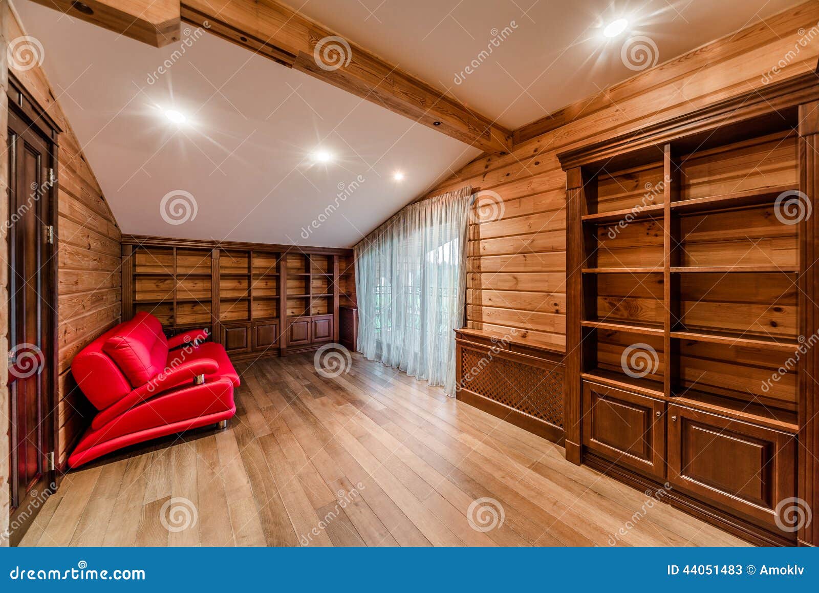 Log cabin library stock image. Image of bookshelves, curtain - 44051483