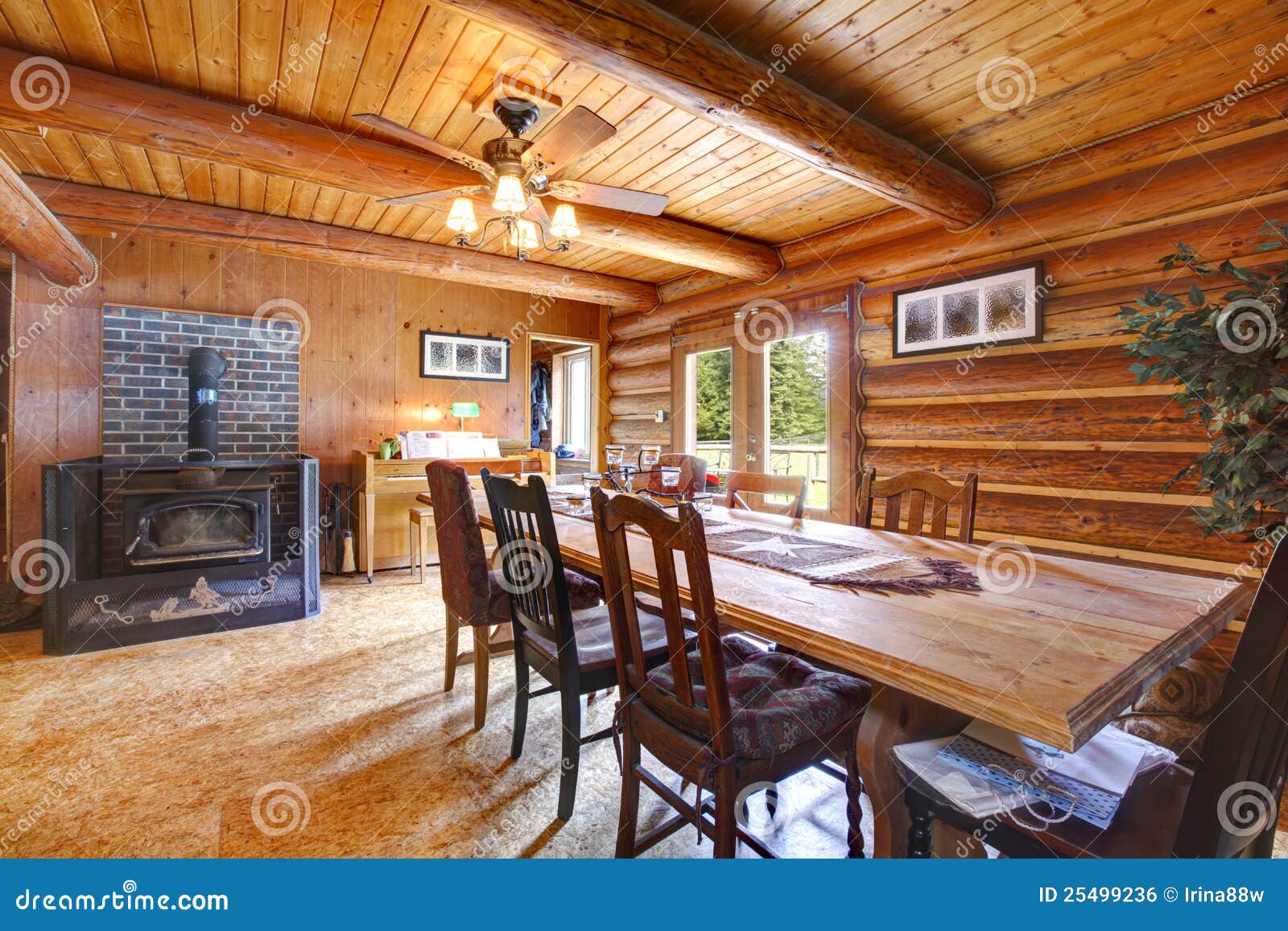 Empty Living Room Log Cabin