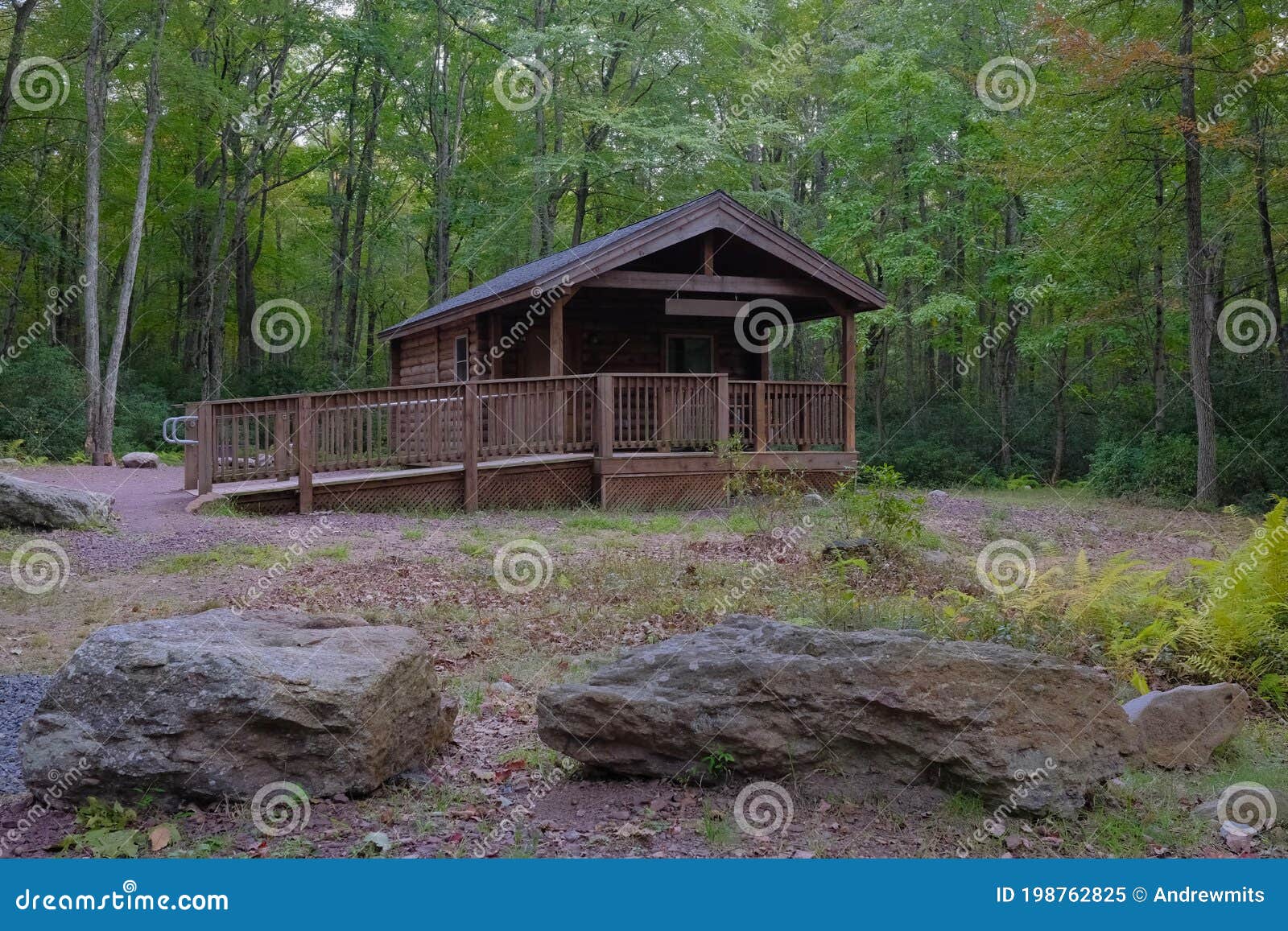 Log Cabin with Ramp and Porch in Forest Stock Image - Image of ramp ...