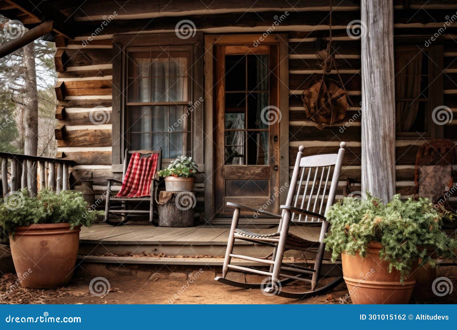 Log Cabin with a Rocking Chair on the Front Porch Stock Photo - Image ...