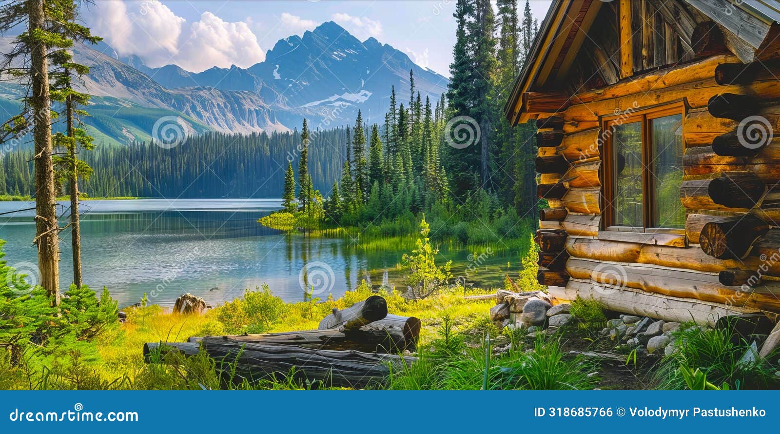 A Log Cabin is Sitting by a Lake Stock Photo - Image of water, cabin ...