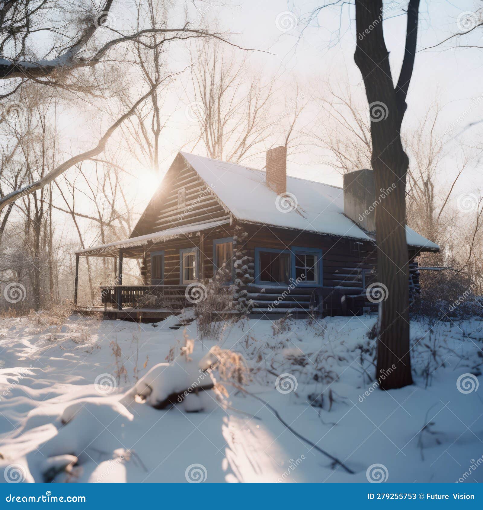 Log Cabin in Snow in Nature, Created Using Generative Ai Technology ...