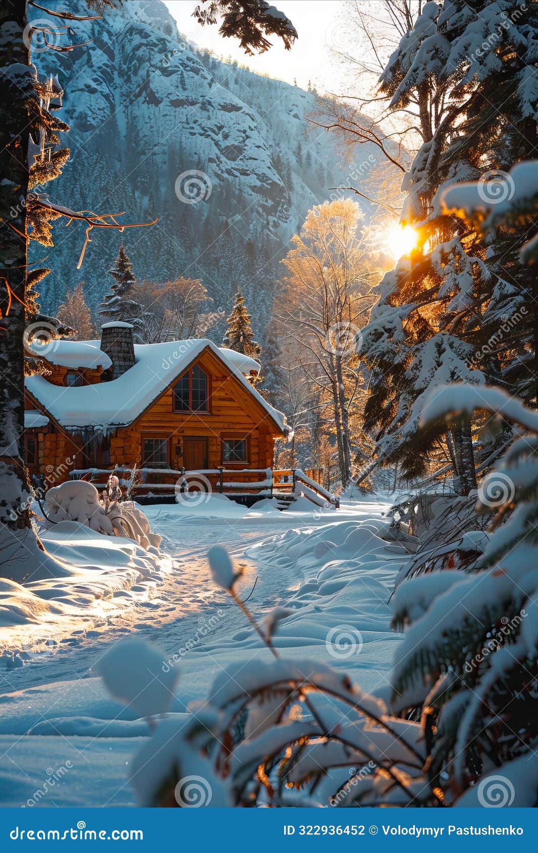 A Log Cabin in the Snow Surrounded by Trees Stock Photo - Image of ...