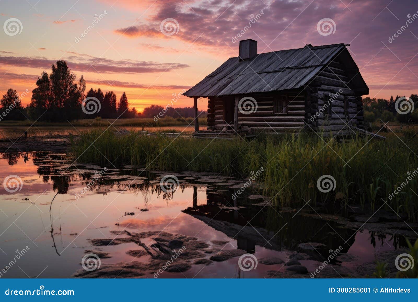 Log Cabin at Sunset, Soft Light Falling on Its Facade Stock Image ...