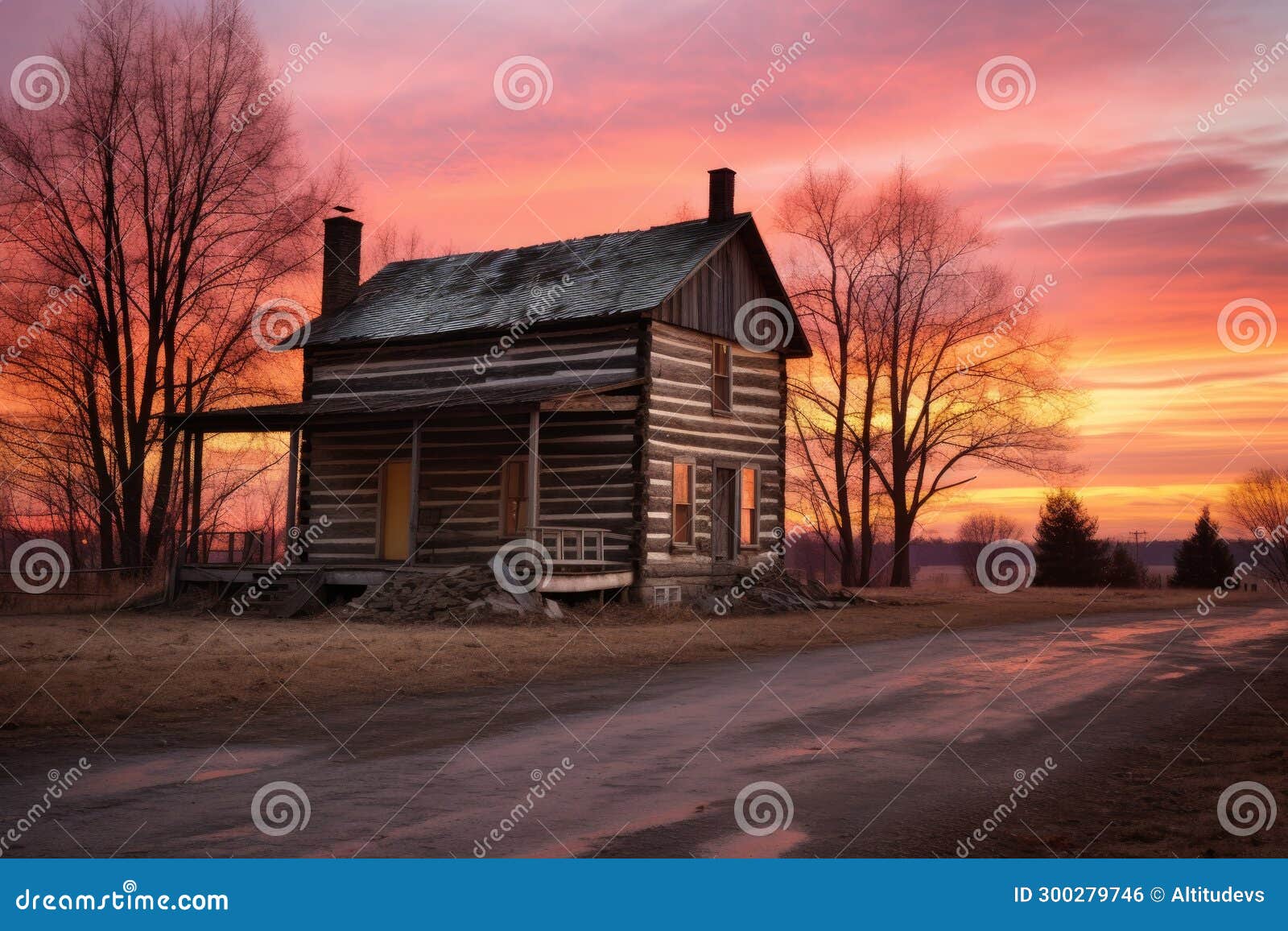 Log Cabin at Sunset, Soft Light Falling on Its Facade Stock Photo ...