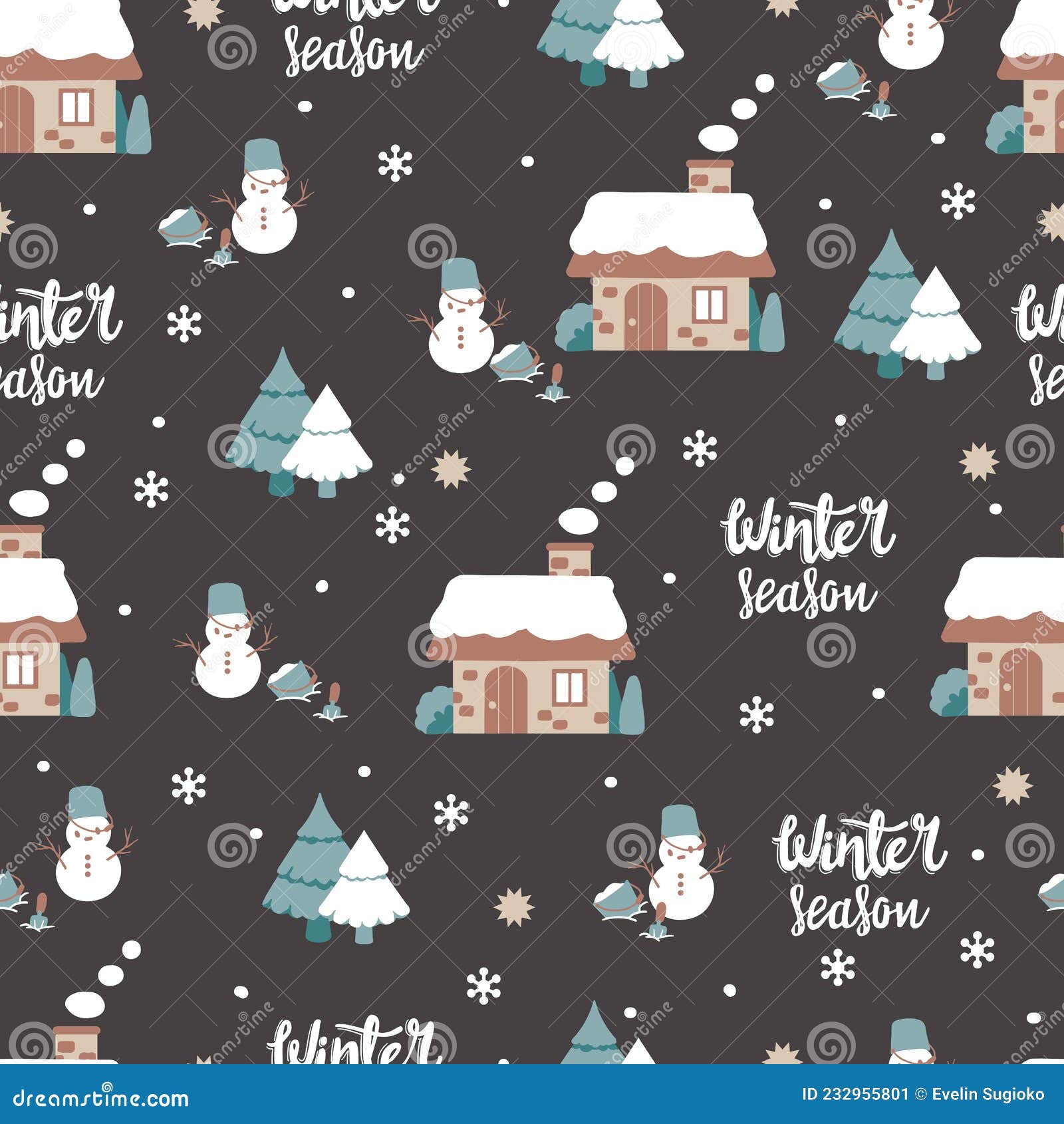 Log Cabin and Winter Night Vector Graphic Art Seamless Pattern Stock ...