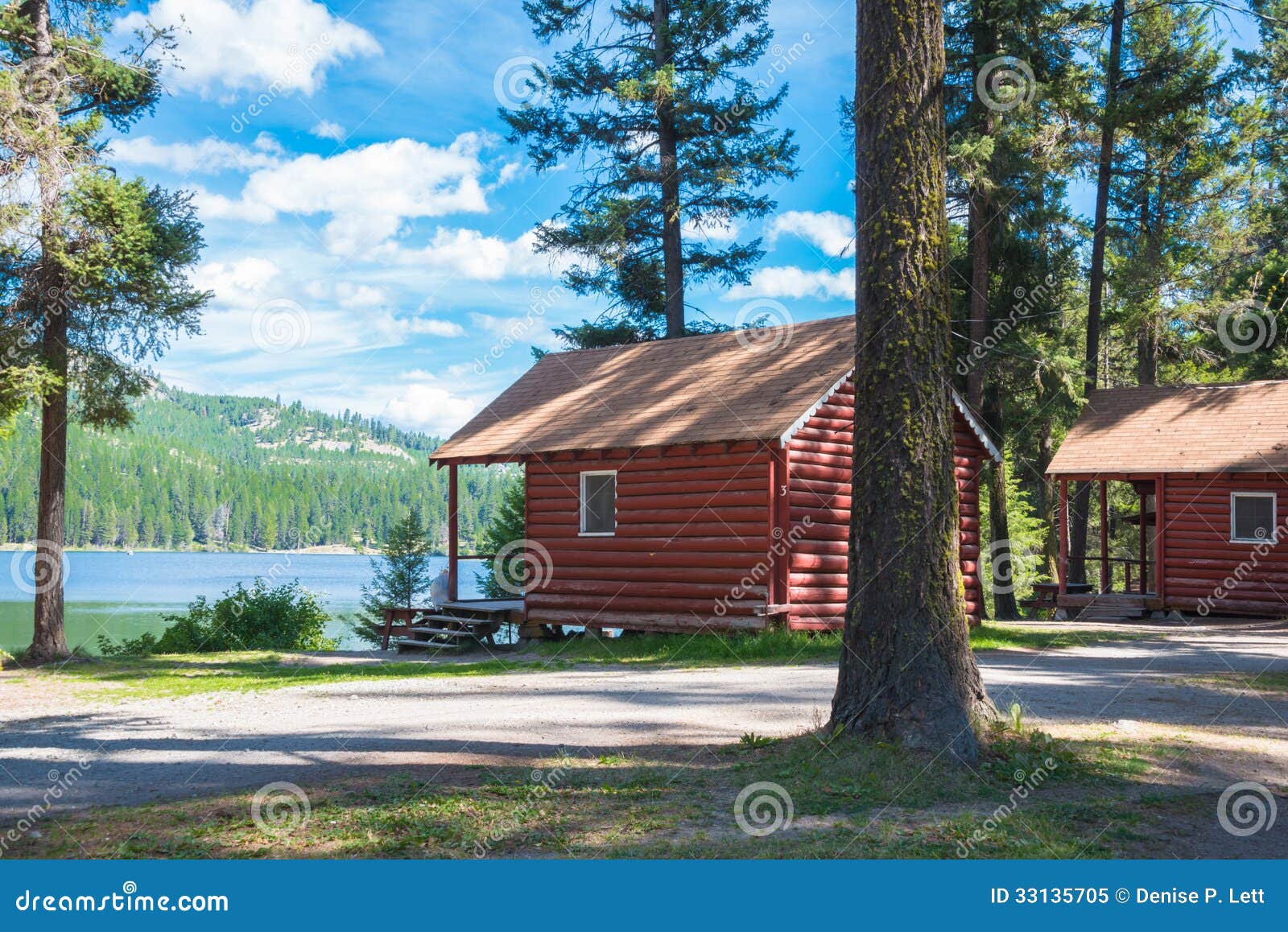 Log Cabins in Forest and on Lake Stock Image - Image of highlands ...
