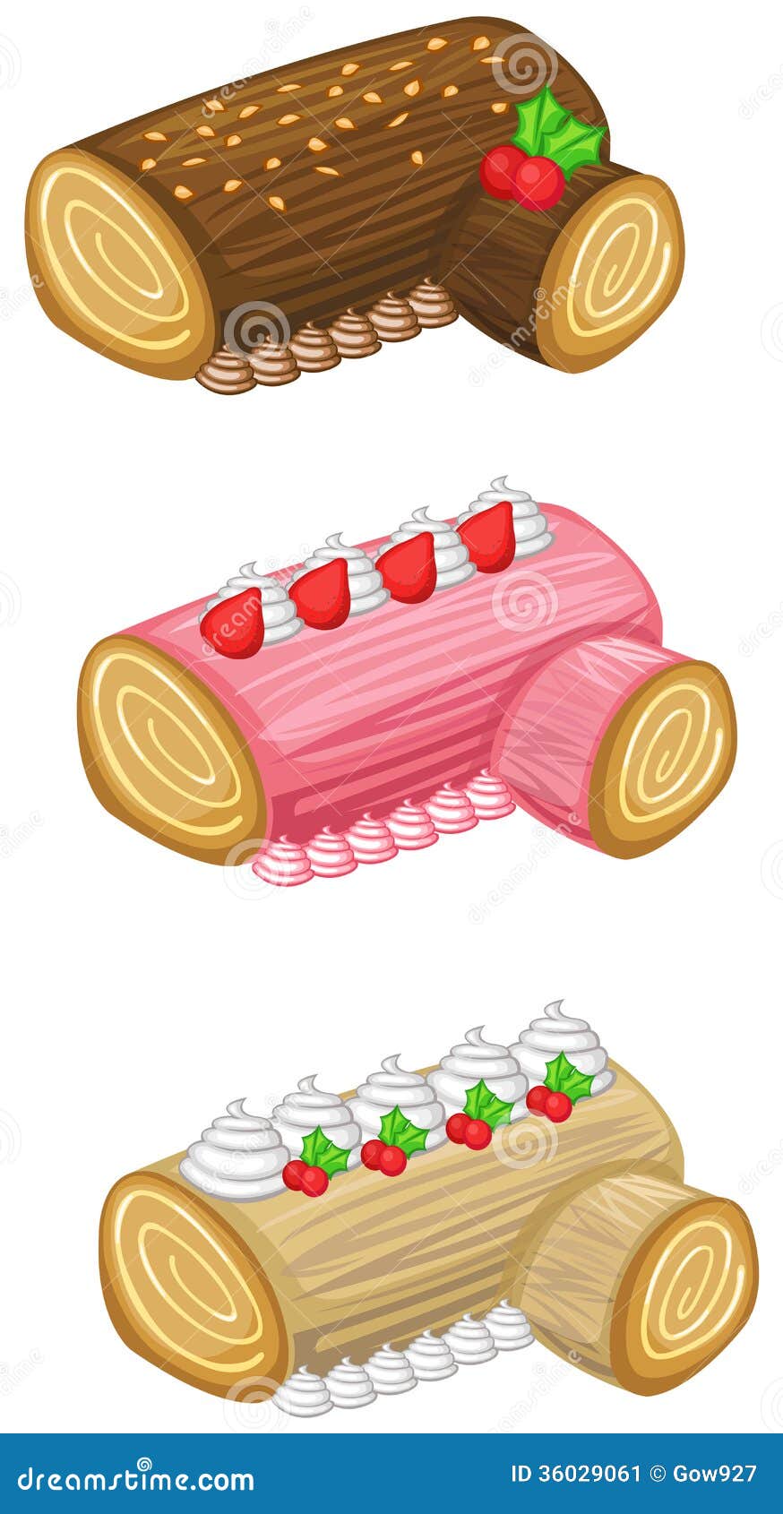 Log Cake for Christmas Vector Set Stock Vector - Illustration of candy ...