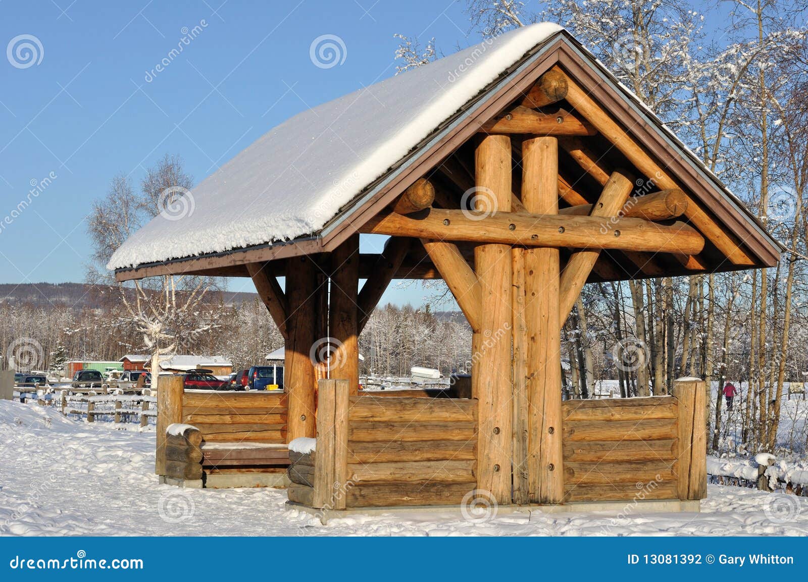 Log Construction Pavilion at State Park in Alaska Stock Photo - Image ...