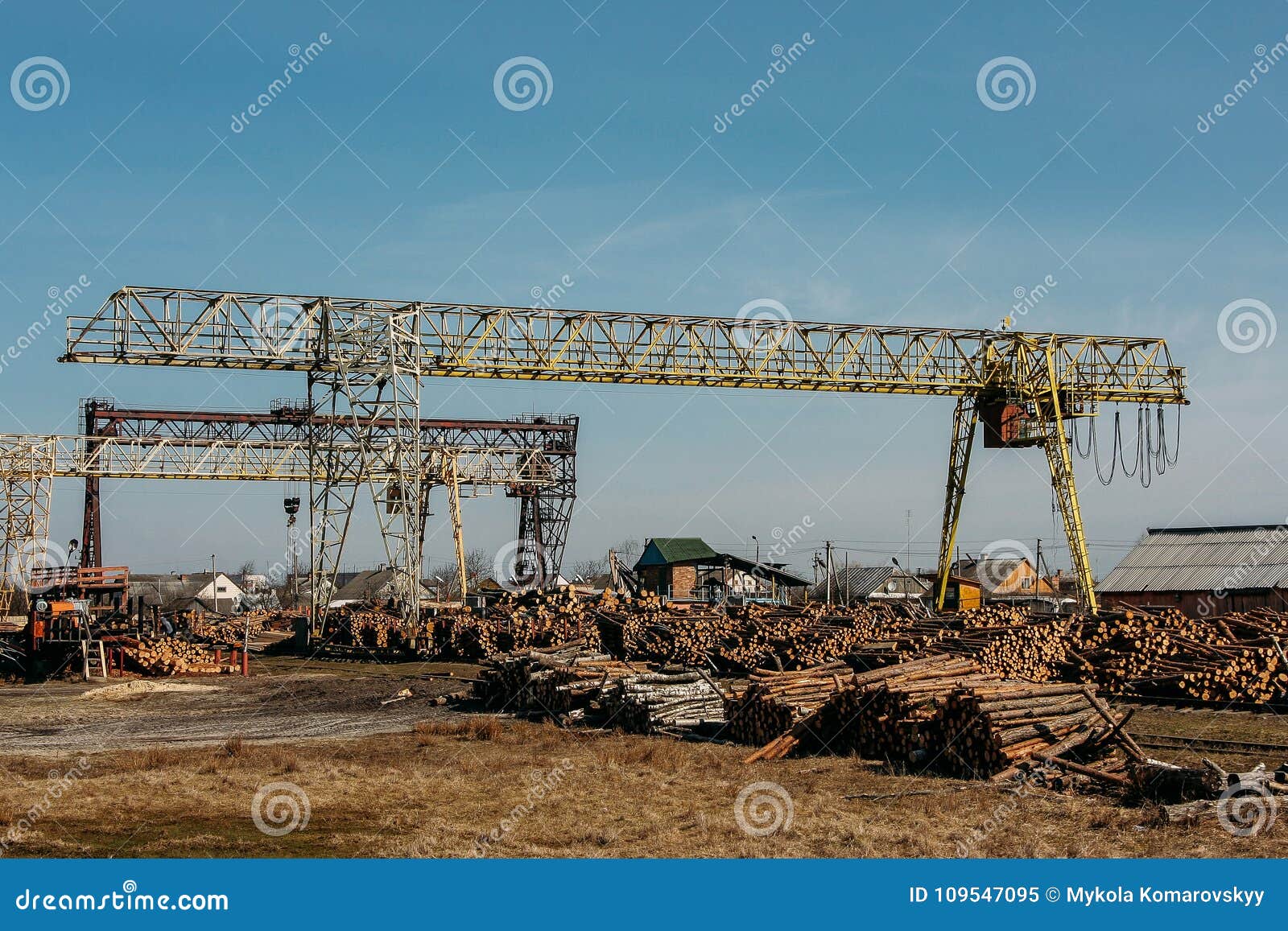 Log deck at an sawmill stock image. Image of industrial - 109547095
