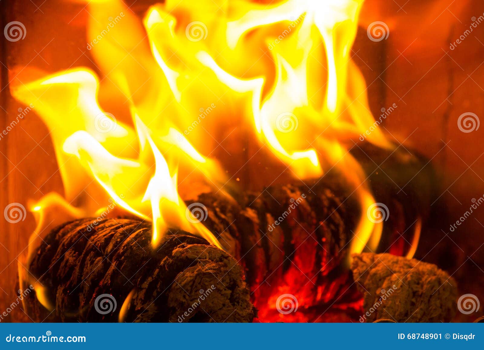 Log on Fire Burning Billets in Fireplace Stock Image - Image of ...