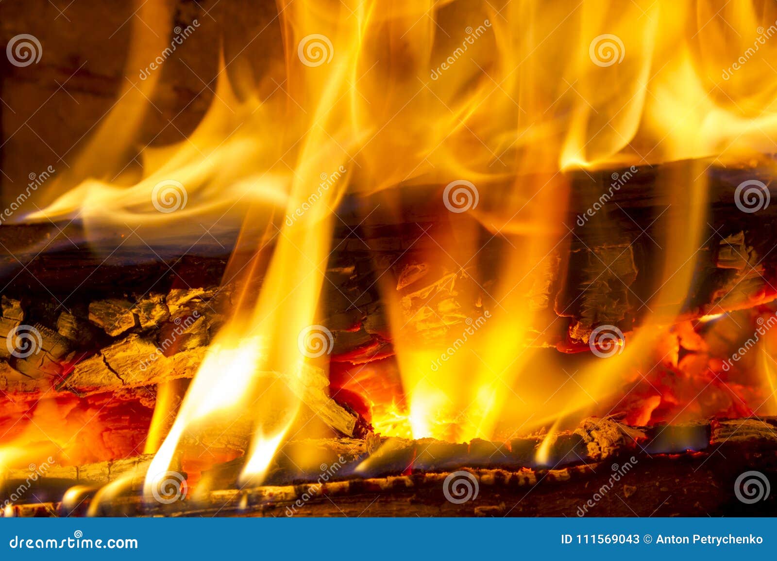 Log fire in a fireplace. stock image. Image of living - 111569043