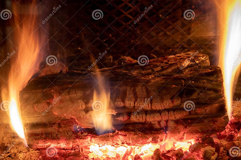 Log in Fire in a Fireplace Closeup Stock Photo - Image of burning ...