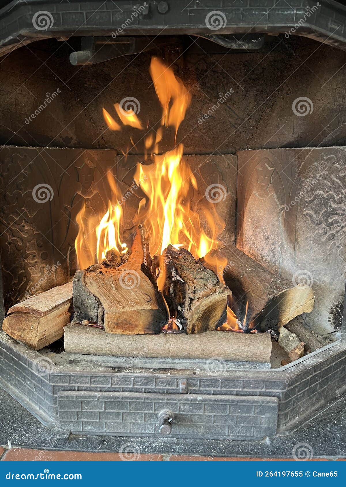 Log fire stock image. Image of household, christmas - 264197655