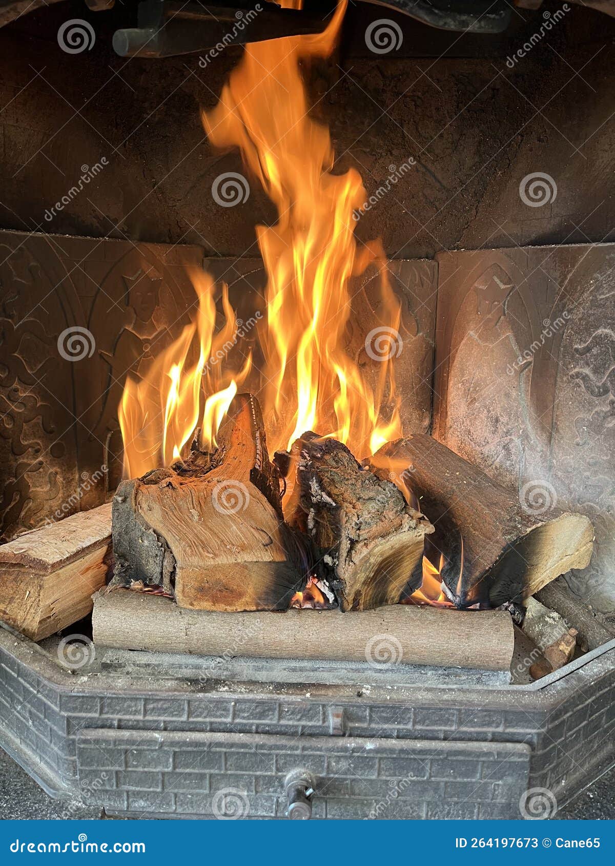Log fire stock image. Image of fireplace, home, night - 264197673