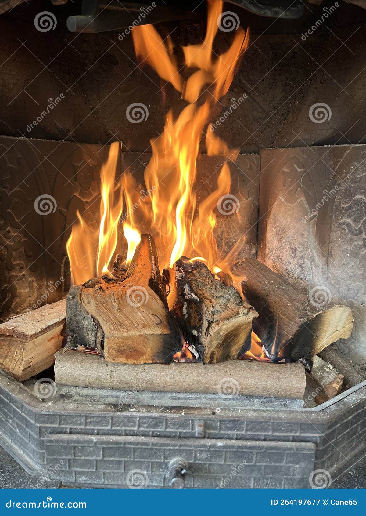 Log fire stock image. Image of sparkler, darkness, household - 264197677