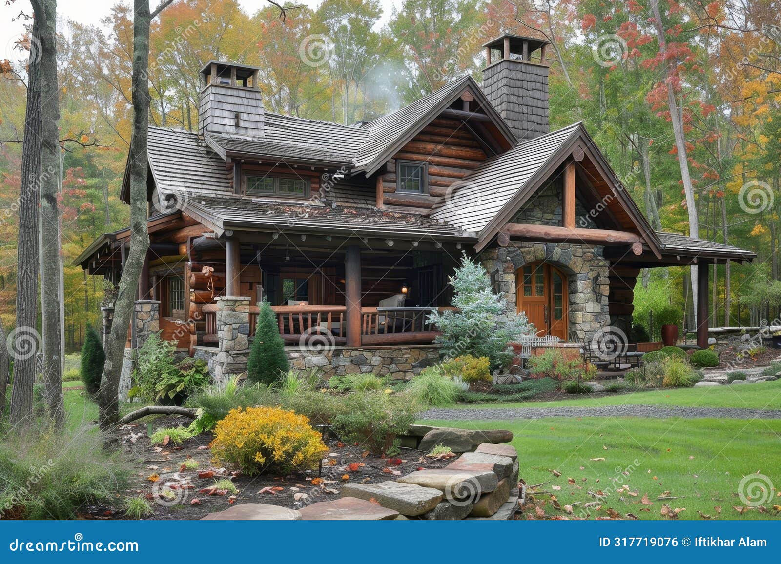 A Log Home Complete with Stone Pathway Leading To it, Showcasing a ...